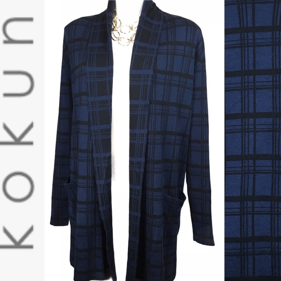Kokun | Sweaters | Kokun Open Front Plaid Cashmere Bamboo Cardigan ...
